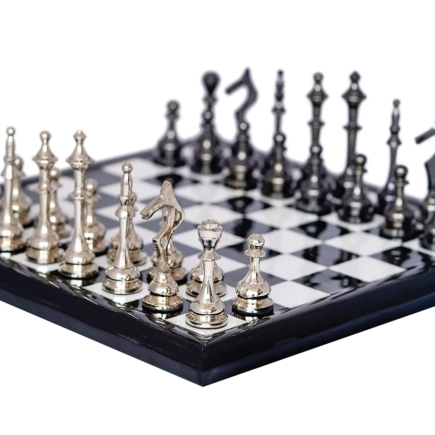 Antique Wooden Chess Board With Indian Brass Chess Pieces Set For ...