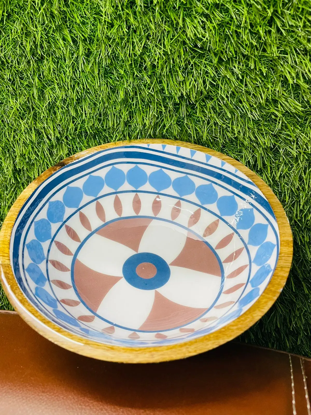 Blue Design Mango Wooden Bowl Vintage Printed Wood Bowl Customized ...