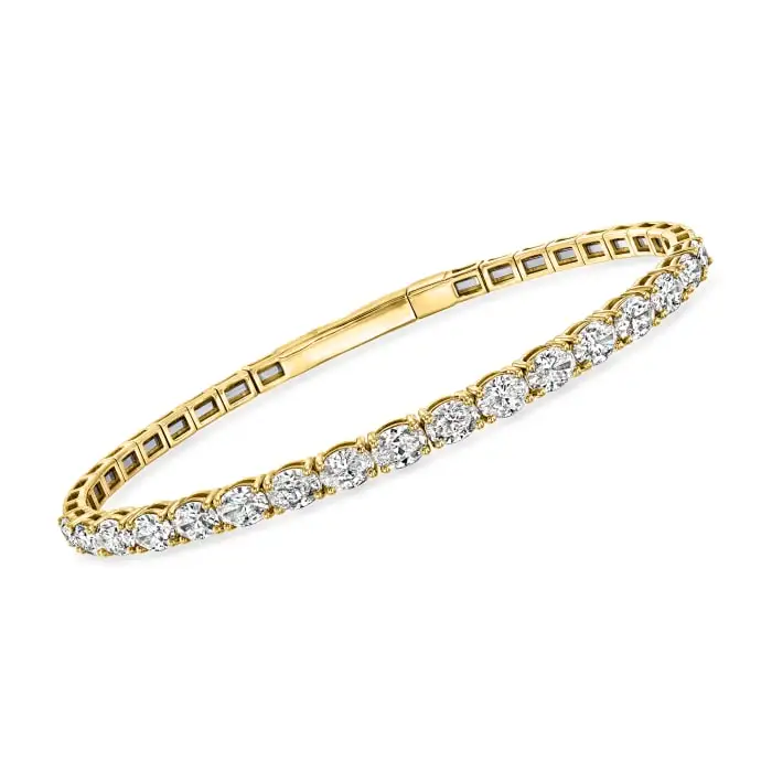 Oval Lab-grown Diamonds In 14k Yellow Gold Flexible Bangle Bracelet | Exquisite Fine Luxury ...
