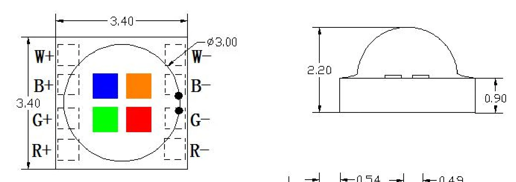 3.4*3.4mm Four Color LED - 5500-6500K CCT for DIY Decor