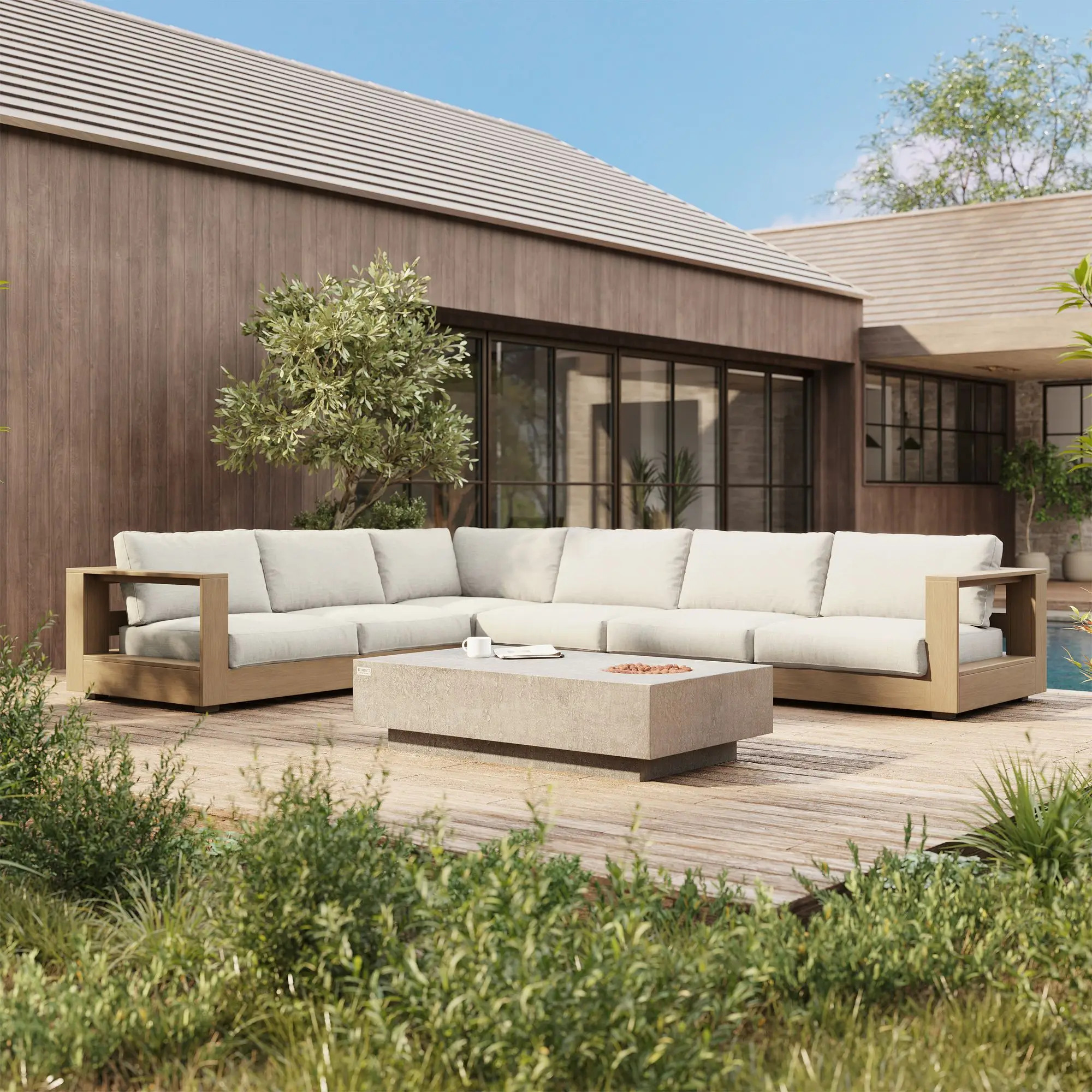 Outdoor Modern Sofa 4 Seater L Shape Luxury Style Solid Teak Wood ...