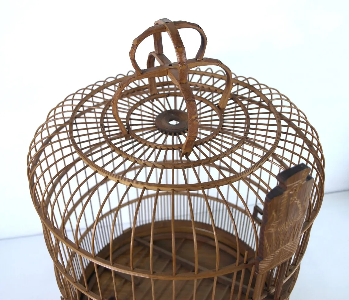 Chinese Bamboo Rush Bird Cage Hexagon White Iron Bird Cage Iron Bird ...