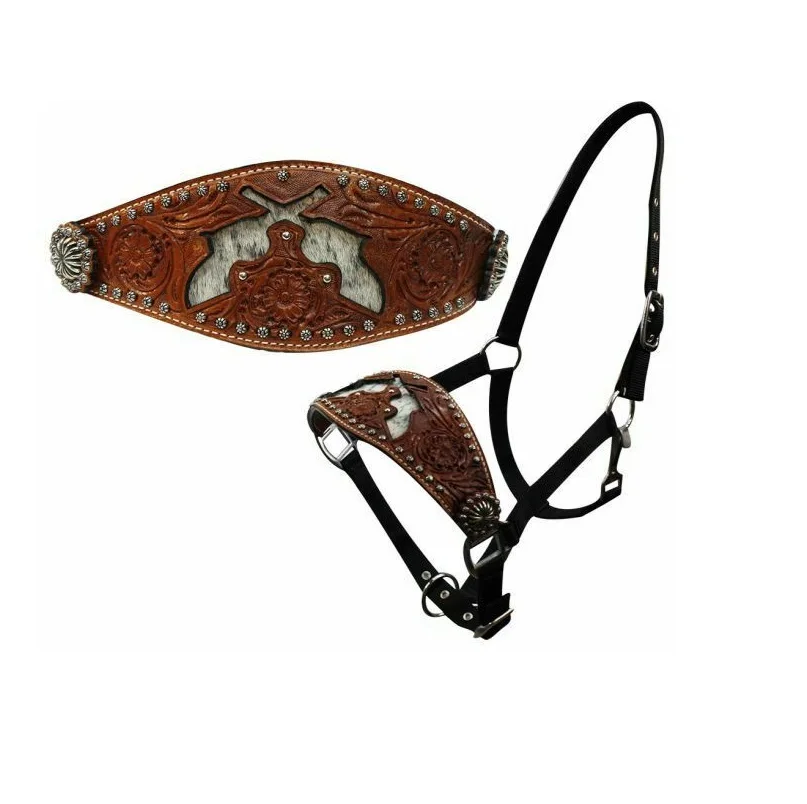 Anatomic Shape Crystal Halter Fancy Design High Quality Genuine Leather