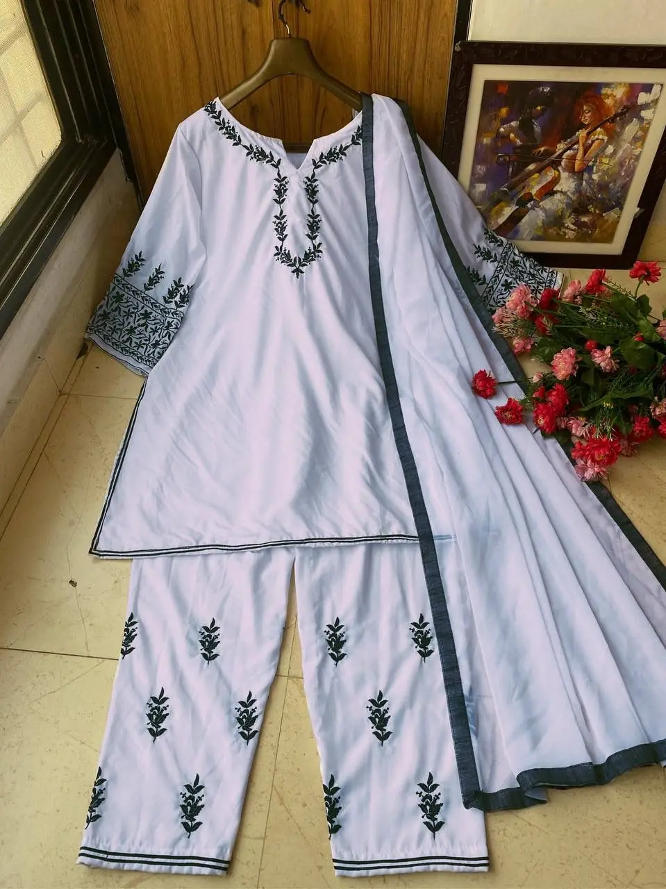 Plazo and Short Kurta Set 3pcs - Ethnic Indian Women's Clothing