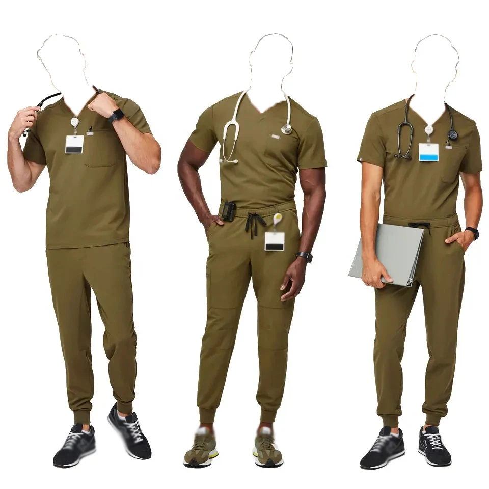 Dark Green Stacked Medical Pants Men Scrubs Uniforms Sets For Men Scrub ...