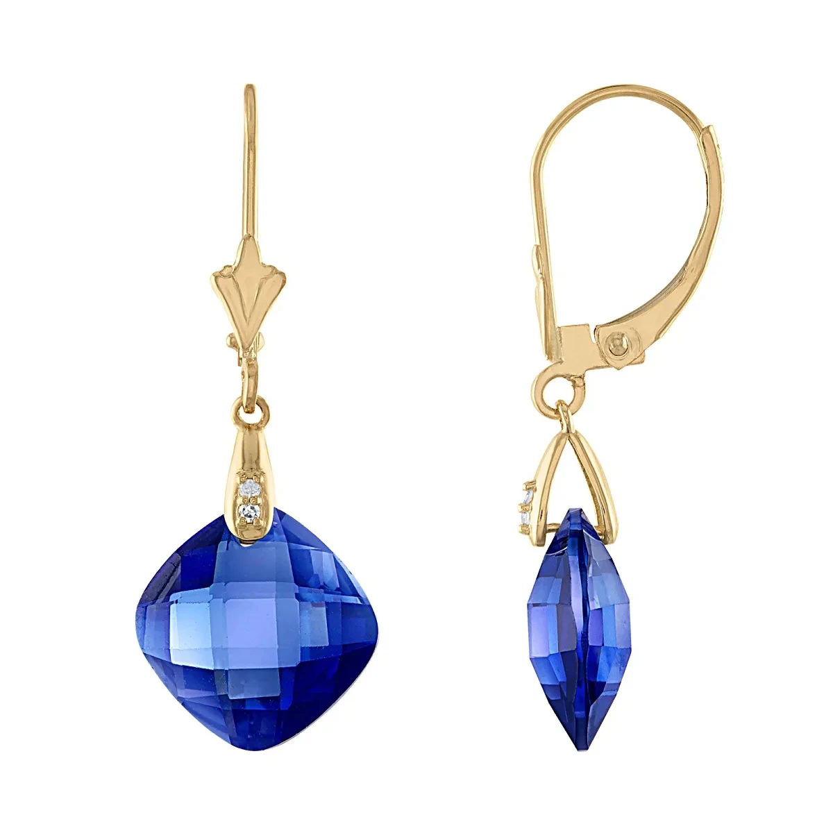 Leverback 14k Gold Earrings With Lab Created Sapphire And Diamond ...
