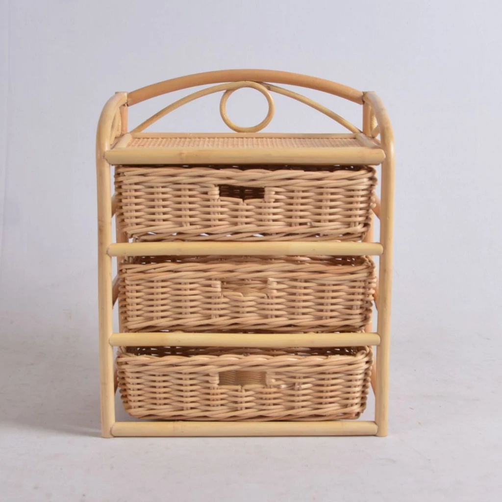 Multifunctional Storage Rack With 3 Drawers Rattan Wicker Basket ...
