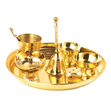 Standard Quality Brass Pooja Thali Set Handmade & Hand Crafted Puja ...