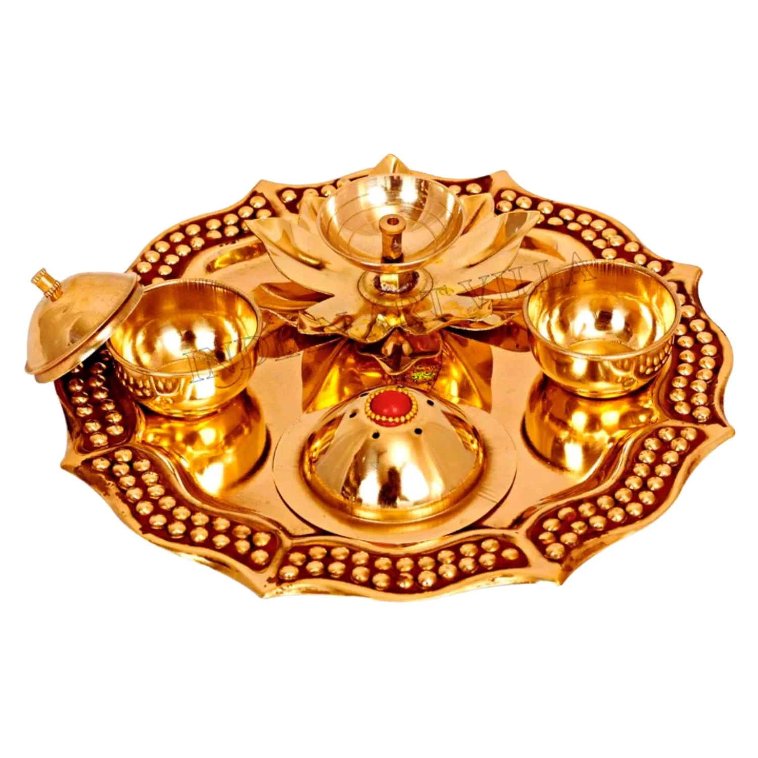 Designer Metal Brass Pooja Thali Set Combo With Incense Holder Aarti ...