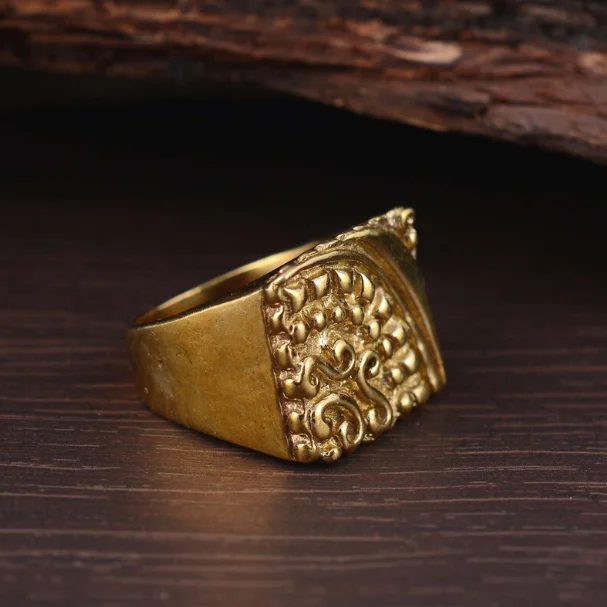Antique Design Big Square Signet Mandala Pattern Chunky Brass Ring for ...