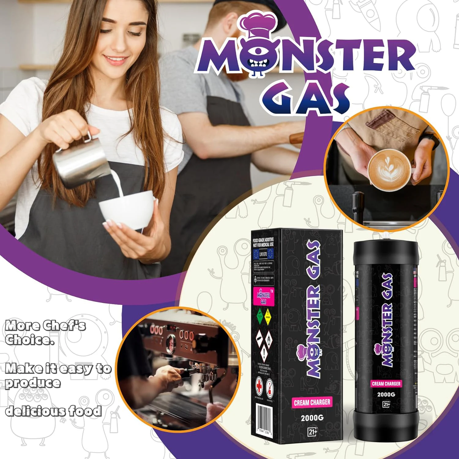 Monster Gas 3.3 Liter 2000g Cream Charger 2000g Canned Pressure Cream ...