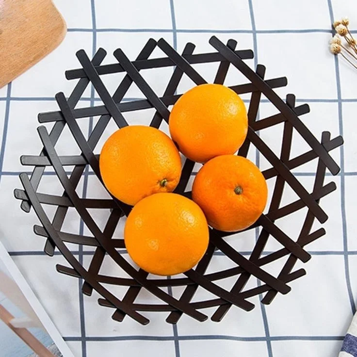 Home Modern Kitchen Metal Black Fruit Basket Round Iron Storage Food ...