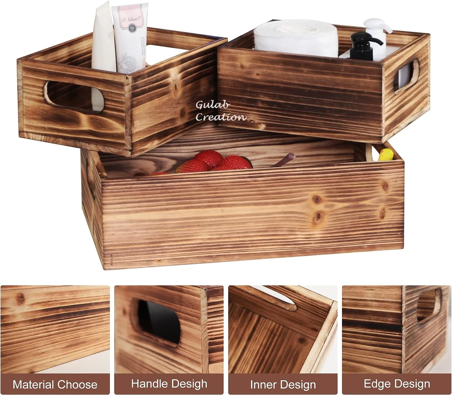 Wooden Crate For Storage,Wood Decorative Display Crate Box Set Of 3 ...