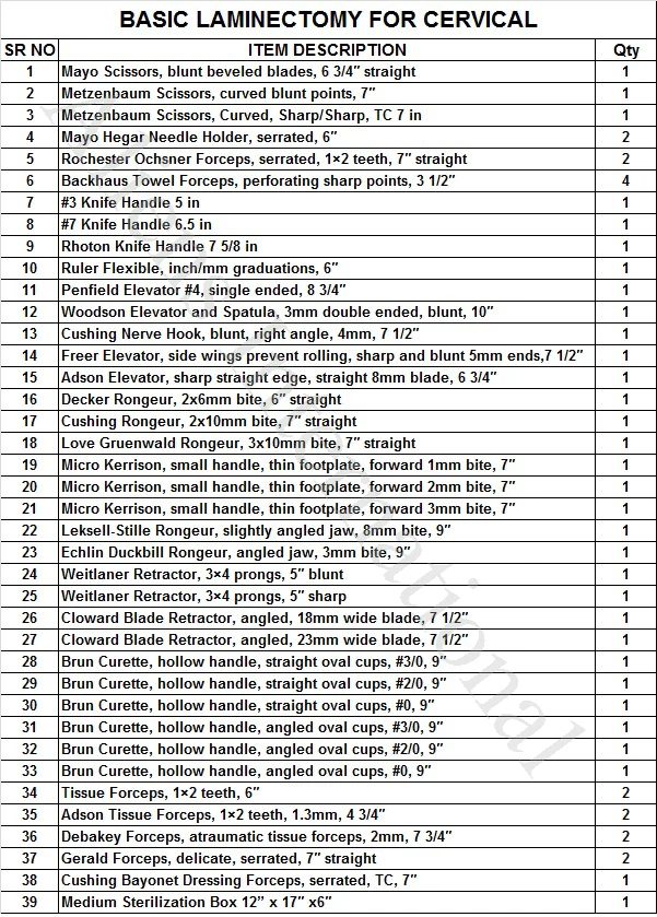Cervical Basic Laminectomy Instruments Set For Spinal Orthopedic ...