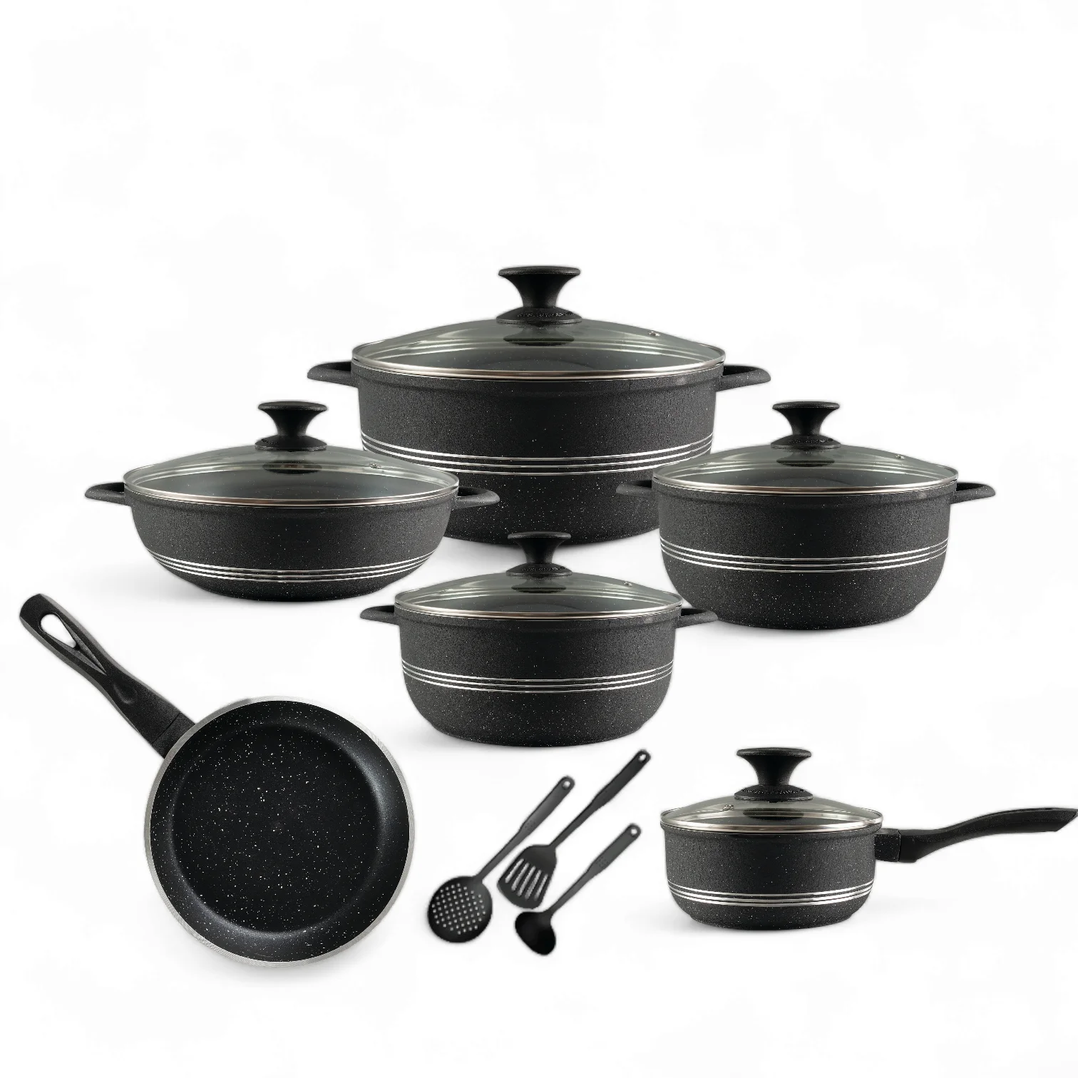 Oem Die Cast Aluminum Nonstick Cookware Set 14 Pcs With Glass Lid Fry ...