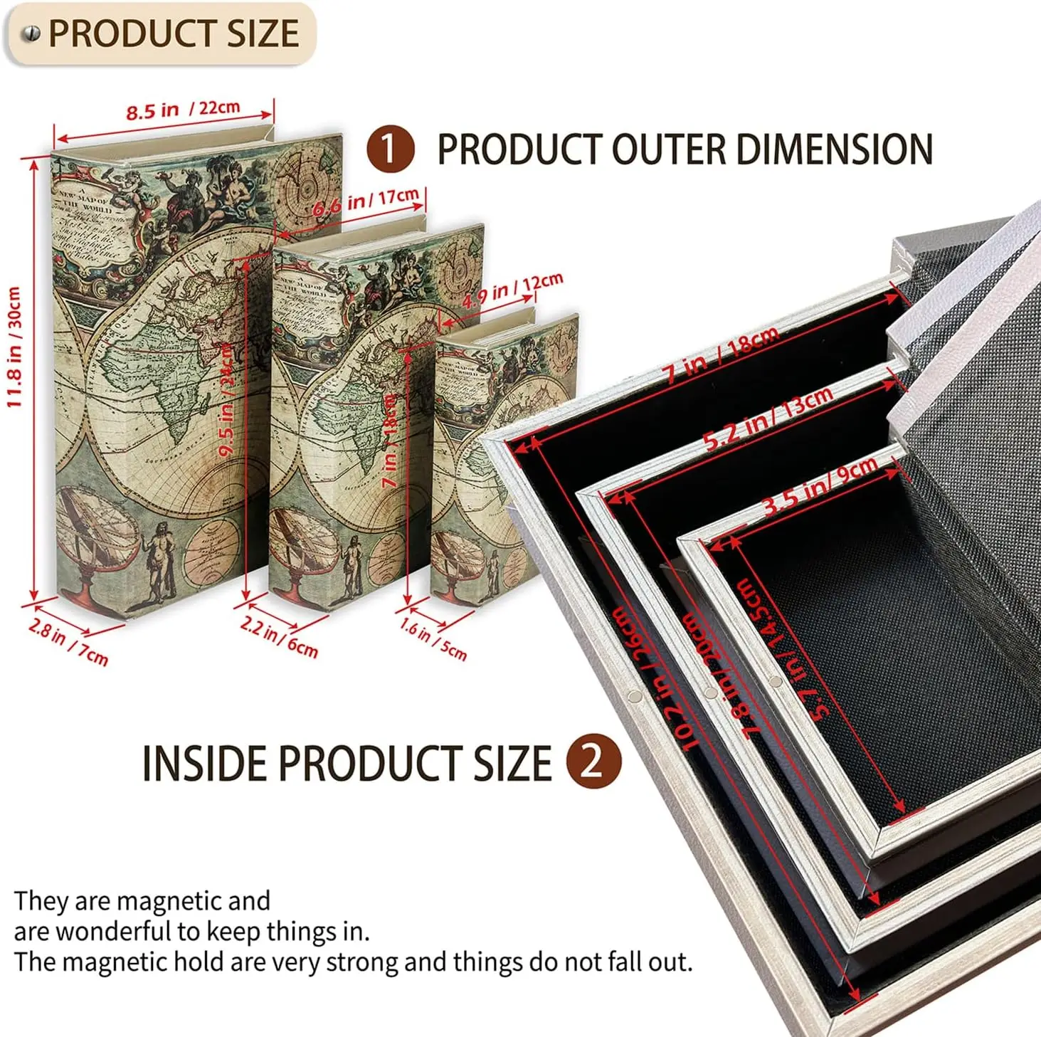 Decorative Book Boxes World Map Pattern Antique Book Invisible Box with ...