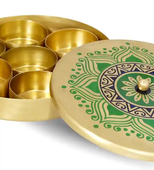 Exclusive Lane 'floral-etched' Handcrafted Brass Indian Spice Box With ...