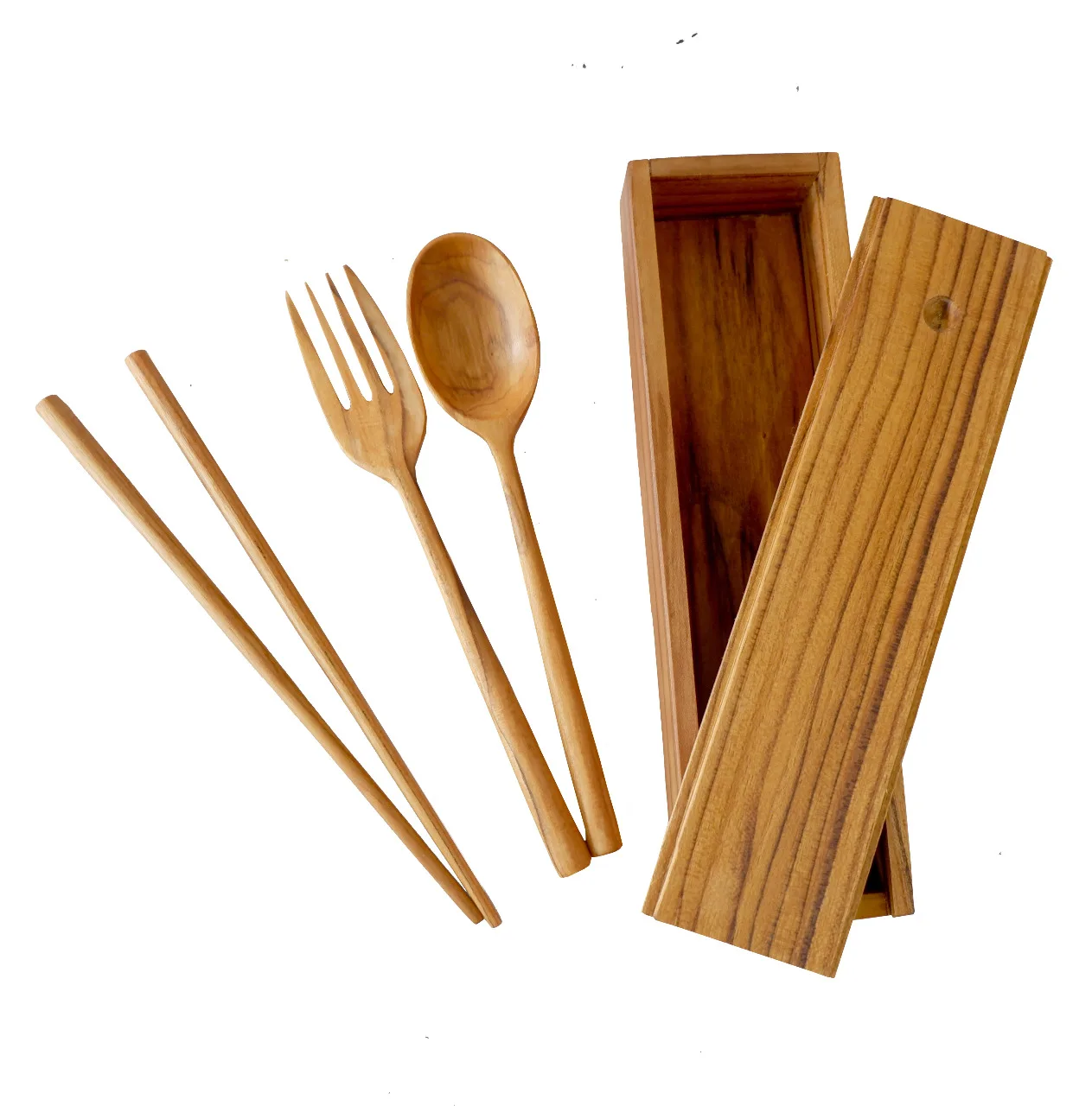 Sustainable Wooden Cutlery Set Box - Teak Wood Utensils