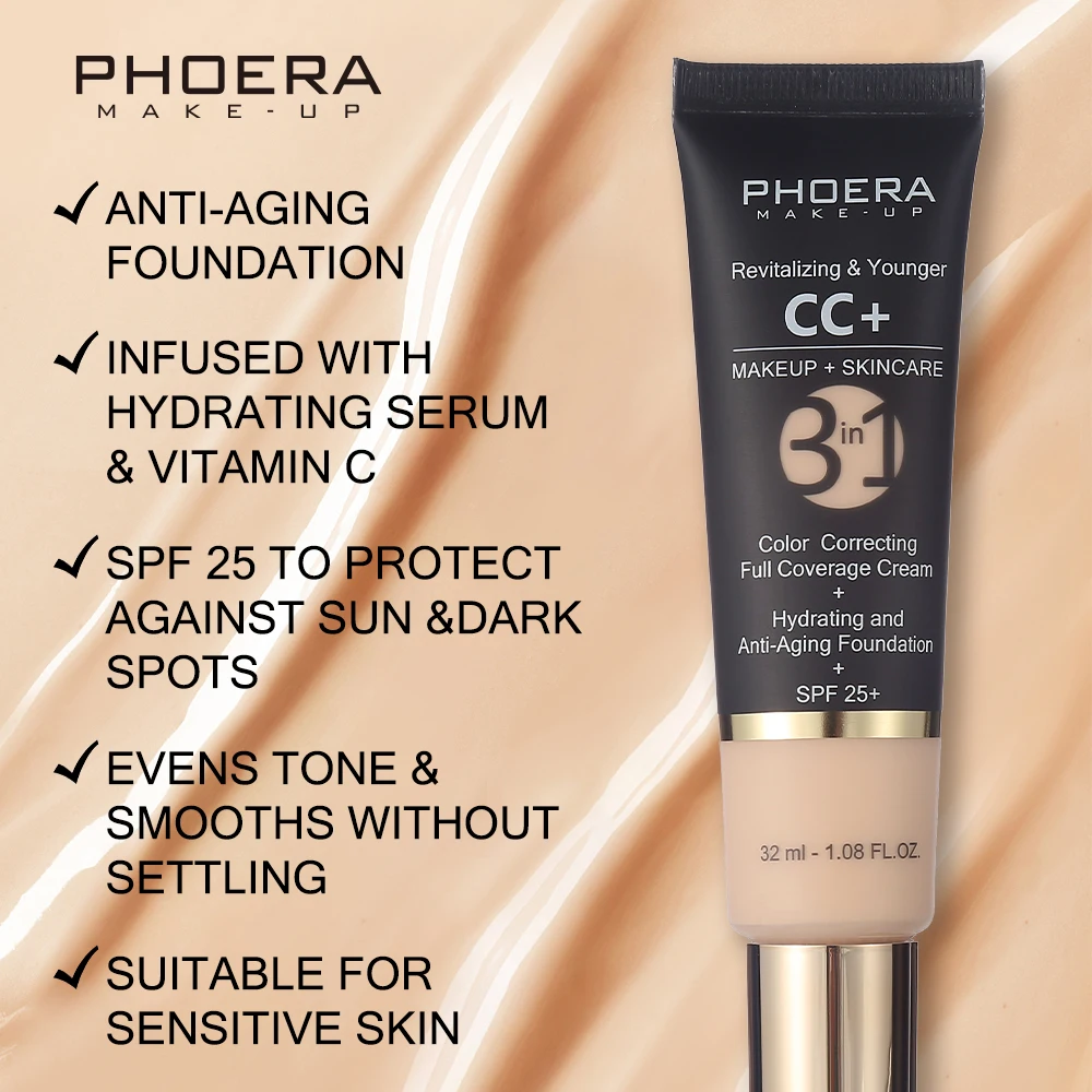 PHOERA Liquid Foundation Correcting Color Cream Foundation Anti-Aging ...