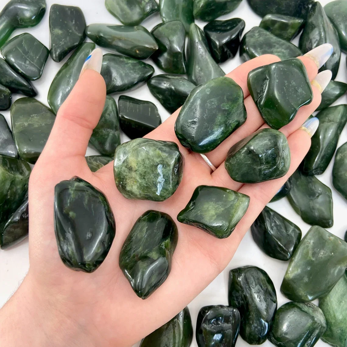 Natural Green Jade Tumbled Stones/ Natural Crystal Polished Jade Agate ...