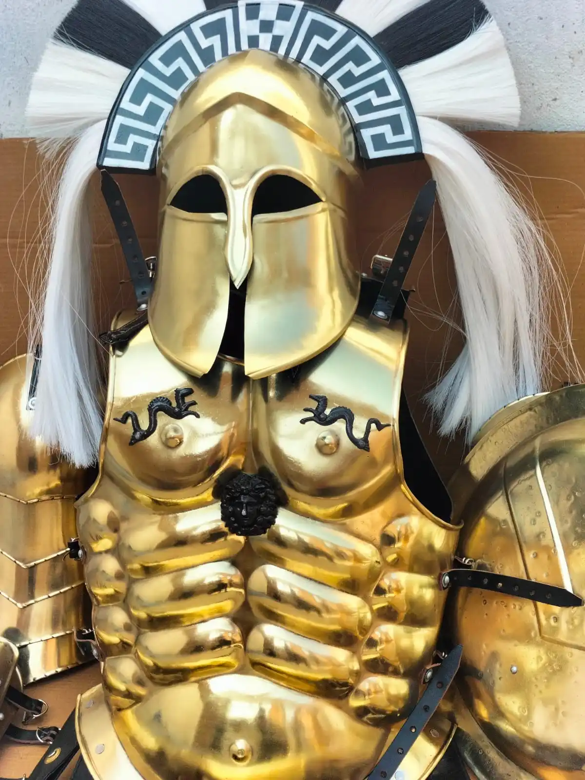 Medieval Roman Muscle Jacket Greek Corinthian Helmet With Feather Arm ...