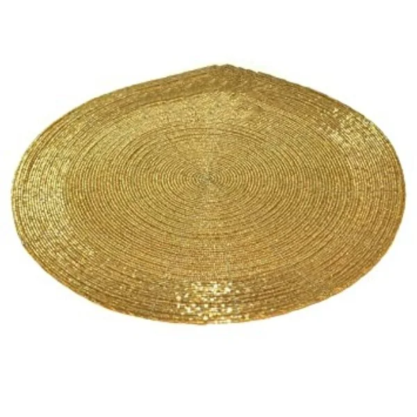 Rizz International Golden Round Beaded Placemat For Dining Table Golden ...