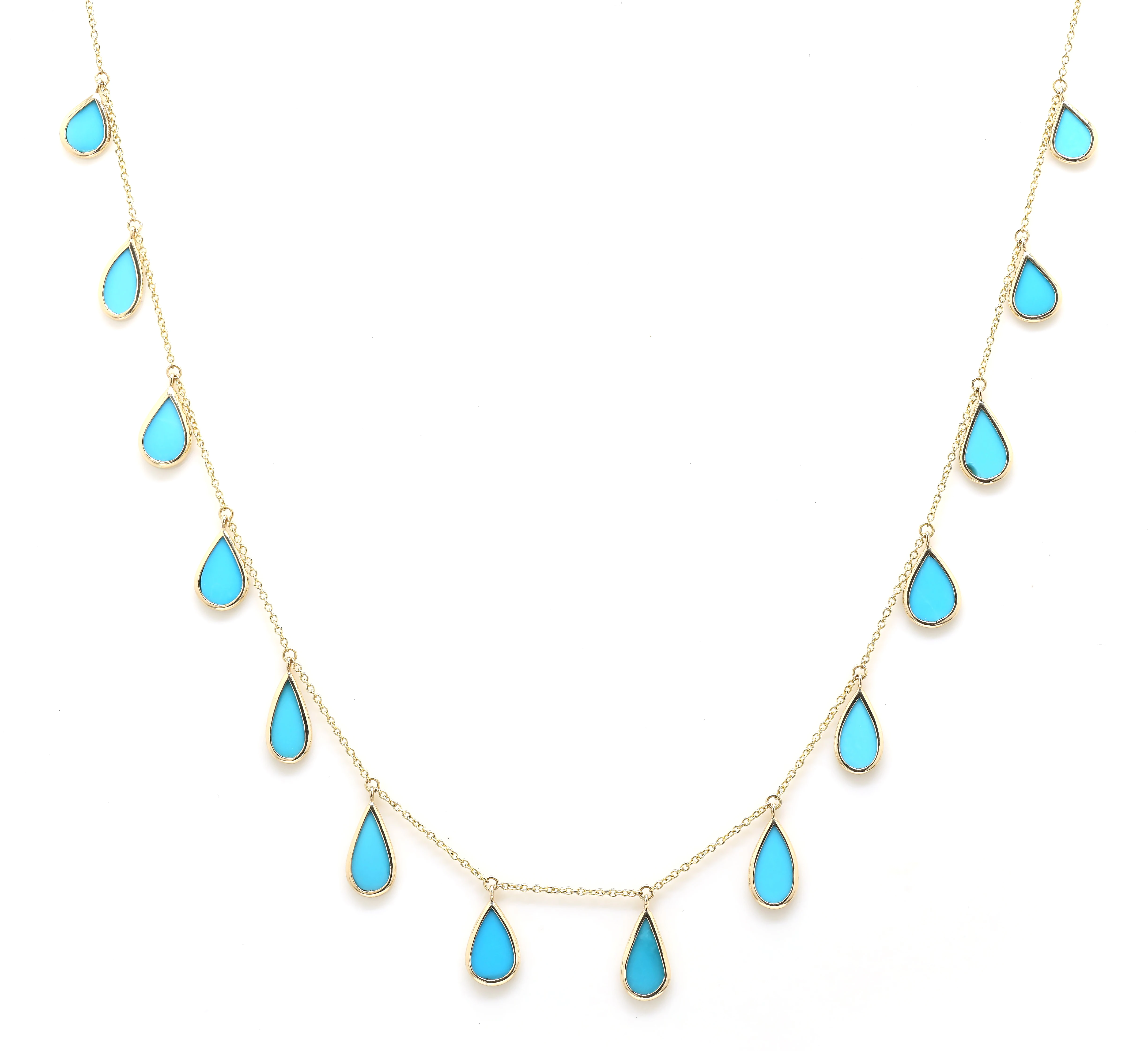 Handmade Natural Pear Turquoise Drop Charms Necklace