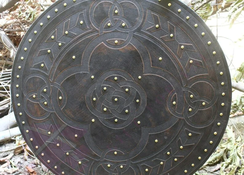 Medieval Armor 24'' Traditional Hut Gifts Carving Wooden Round Black ...