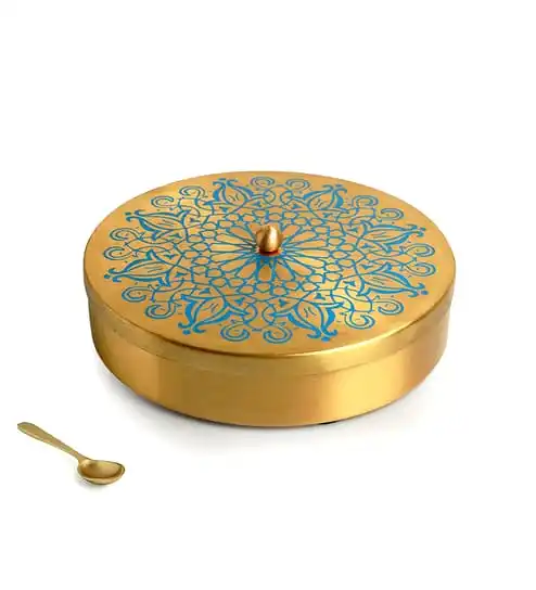 Exclusive Lane 'floral-etched' Handcrafted Brass Indian Spice Box With ...