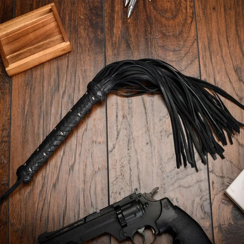 Leather Flogger 100 Falls Genuine Cowhide Black Braided Handle Bdsm ...