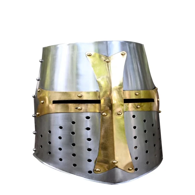 Custom Design Knight Templar Helmet With Mason's Brass Cross Armor Silver Finish Cosplay Helmet ...