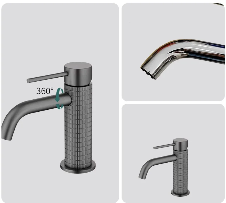 Plated Knurled Design Water Tap Bathroom Solid Brass Basin Knurling ...