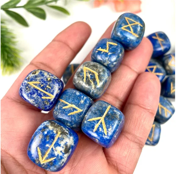 Lapis Lazuli Rune Sets Healing Crystals 25 Pieces Engraved Tumbled Rune ...