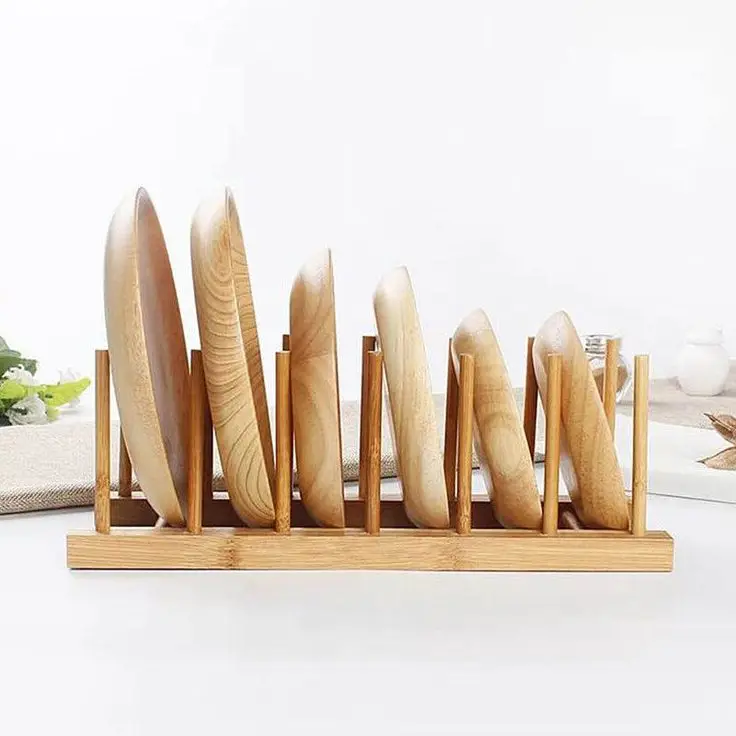 Classic Wooden Dish Plate Rack Stand 6 Slots Cabinet Plate Stand Dish ...