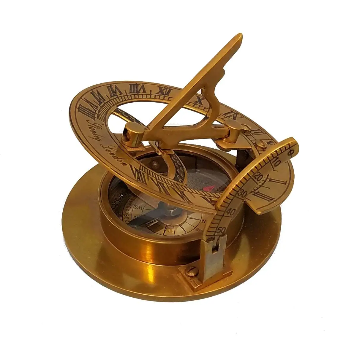 Calvin Handicrafts" Engraved Brass Pocket Sundial Compass with Leather ...