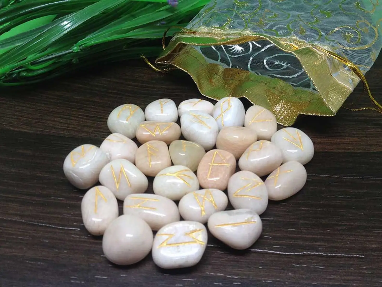 High Quality Moonstone Elder Futhark Rune Set Gemstone Runic Set For ...