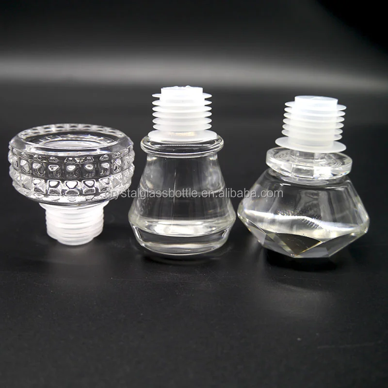 Custom Luxury Glass Bottle Stopper Crystal Wood Synthetic Metal Cap ...