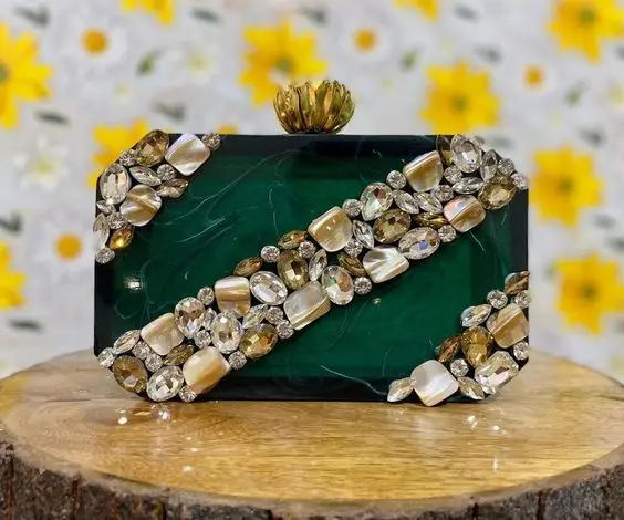 High Quality Affordable Resin Luxury New Resin Clutch Bag Stone Work ...