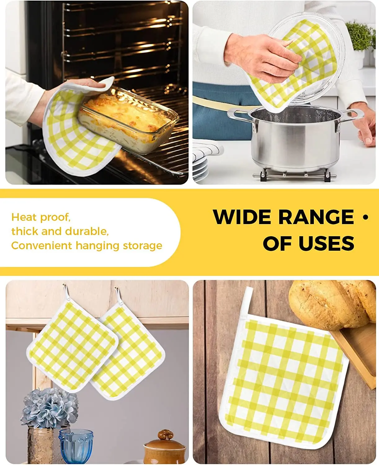 Hot Pads For Kitchen With Hanging Loop,Happy Holiday Plaid Backdrop Pot ...