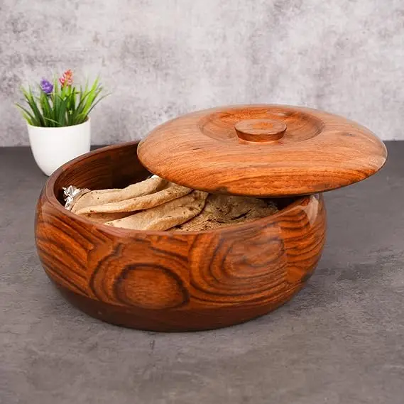 Design Wooden Chapati Container with Metal Lid for Hotel and Restaurant ...