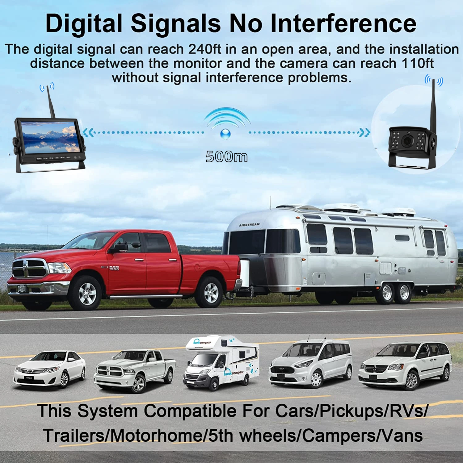 Wireless Rear View Back Up Camera Waterproof Night Vision System 7 ...