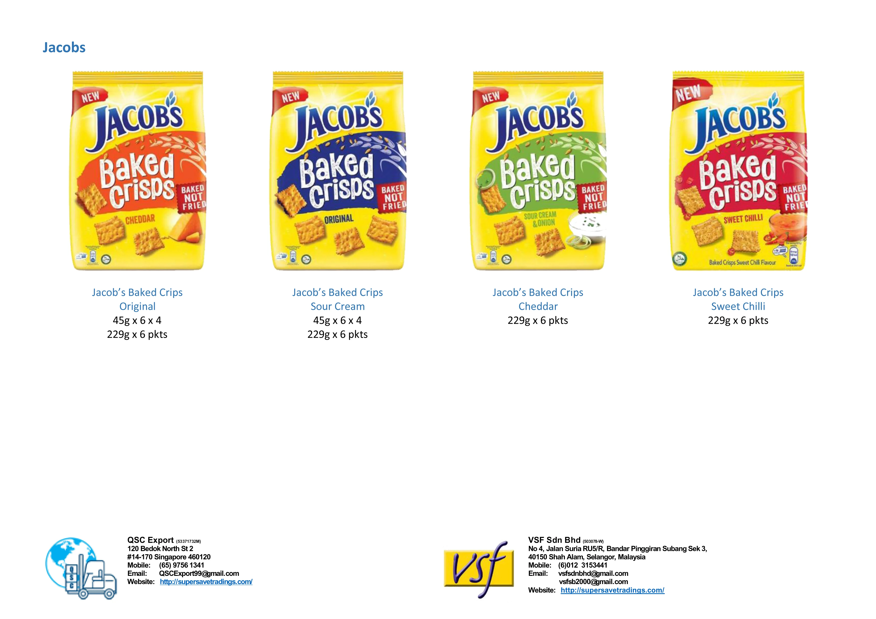 Jacob's Baked Crips Sour Cream Crackers - Nutritious 45g x 6 x 4 Pack ...