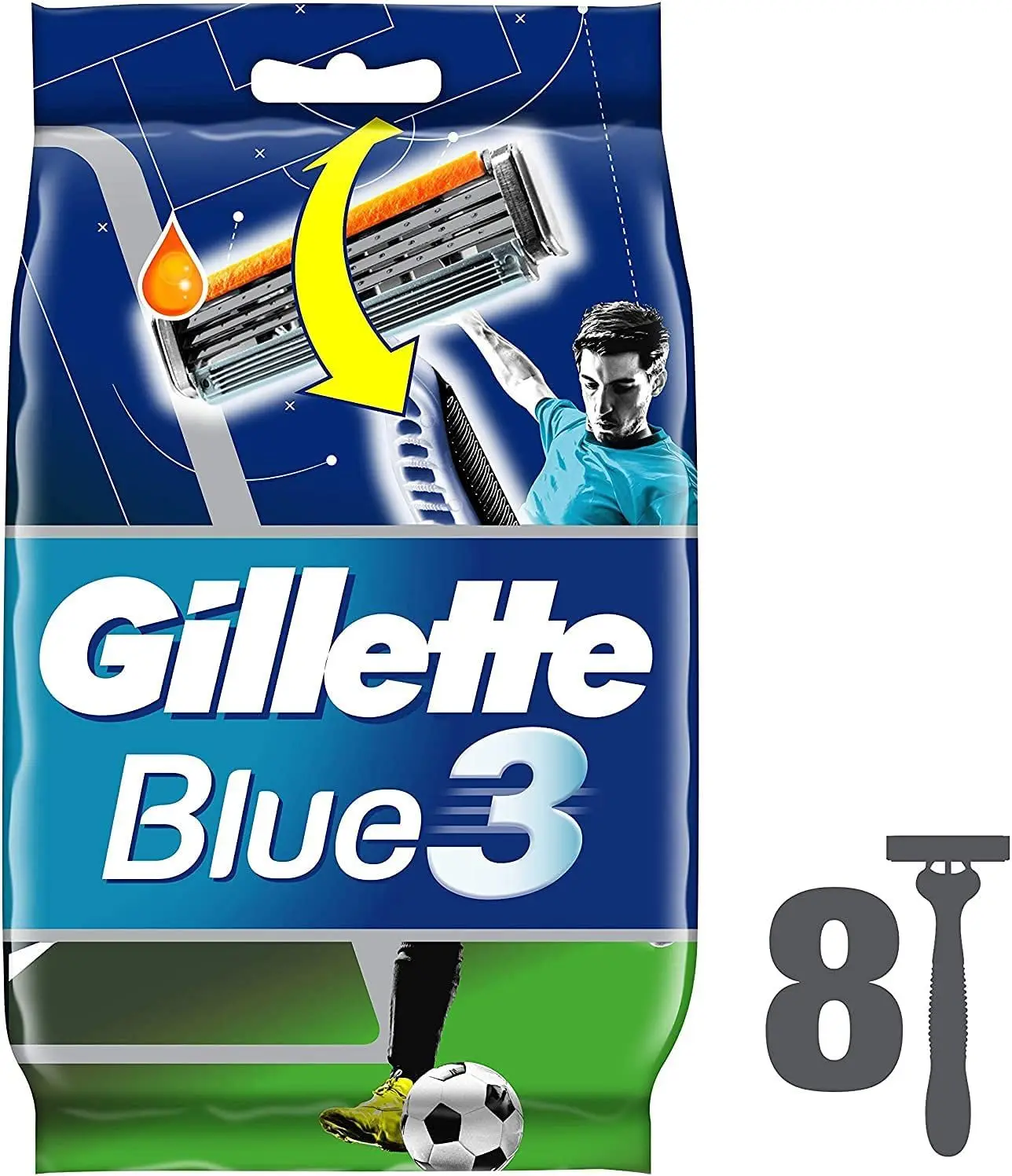 Original Gillette Blue3 Cool Shaving Razor Blades 6+2blades In Pack ...