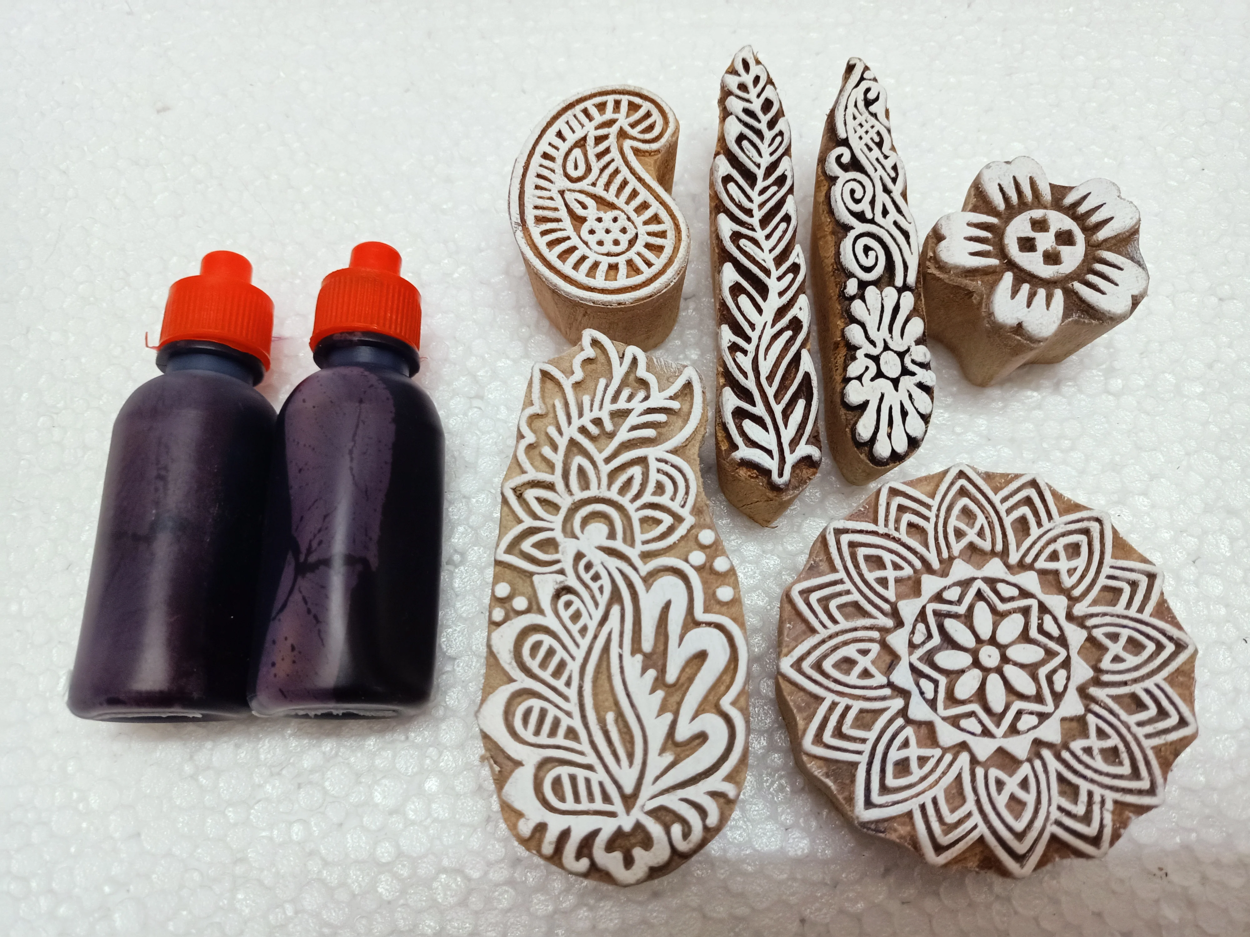 Custom Made Wooden Henna Blocks with Ink in Red Color