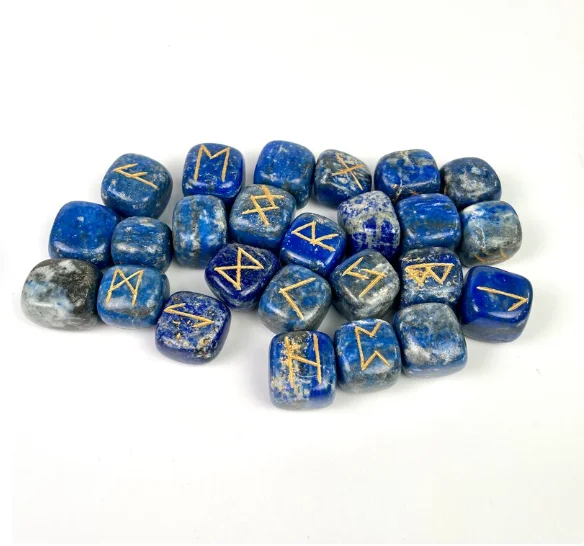 Lapis Lazuli Rune Sets Healing Crystals 25 Pieces Engraved Tumbled Rune ...