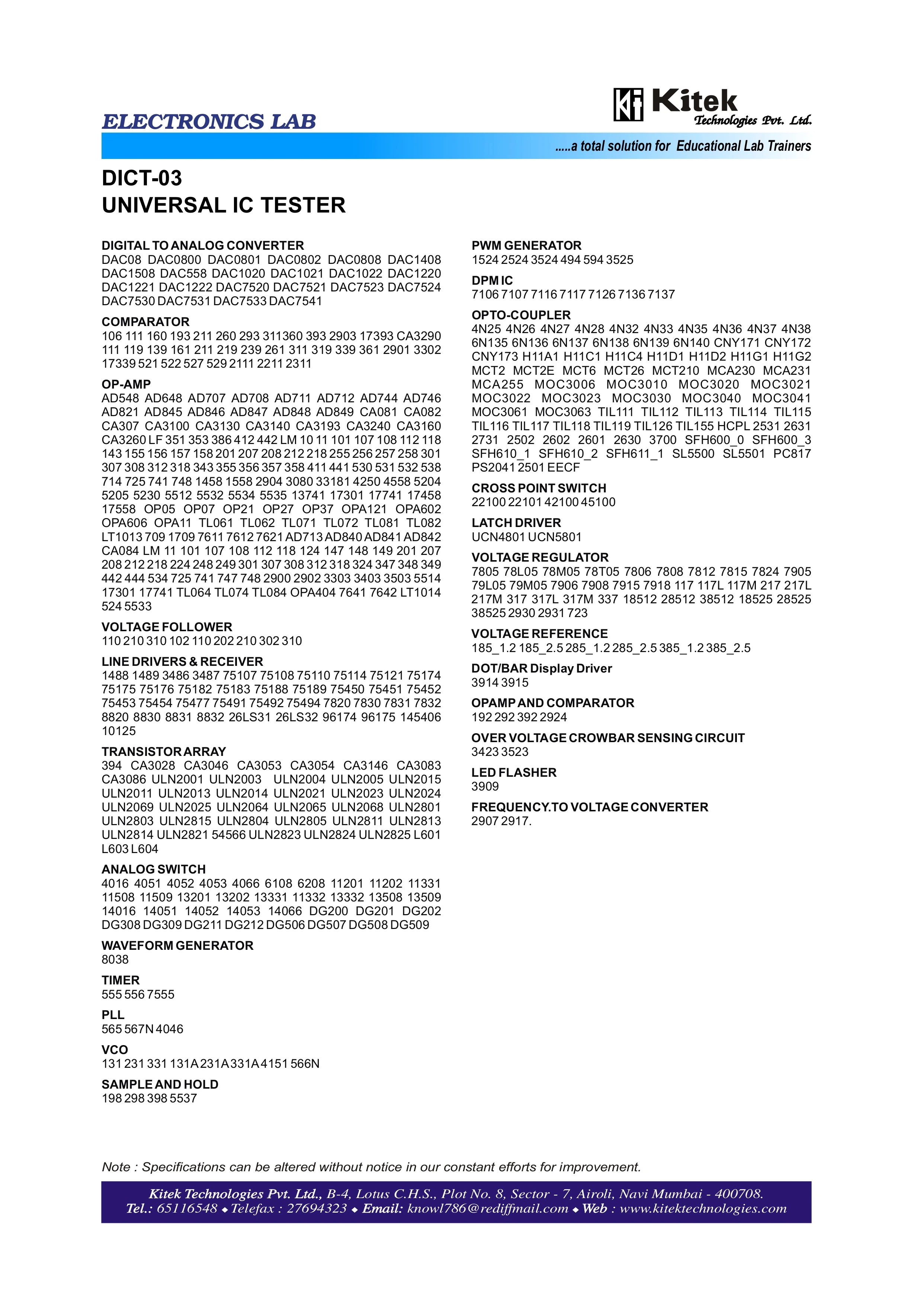 Universal Testing Equipment - Linear IC Tester DICT-03