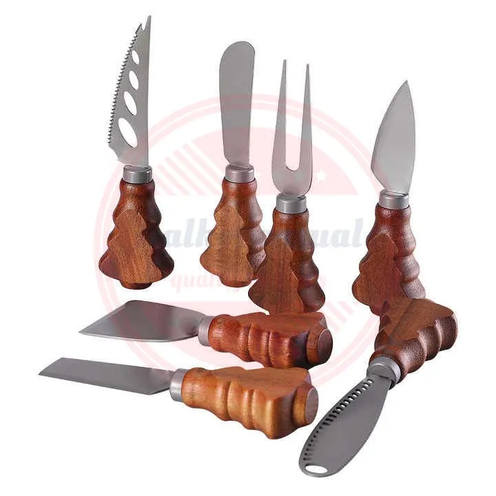 Handmade Damascus Cheese Knife Set Of 7 Pieces With Wooden Handle Wood ...