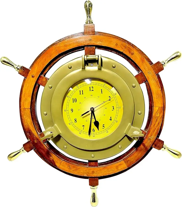 Nautical Wheel Clock Round Clock Wooden Ship Wheel Clock Home Decor ...