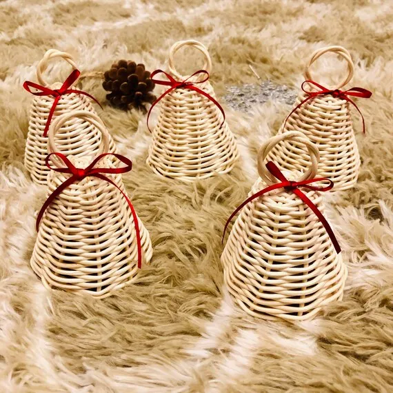 Wicker Bell Rattan Christmas Tree Decorations - Cheap Price