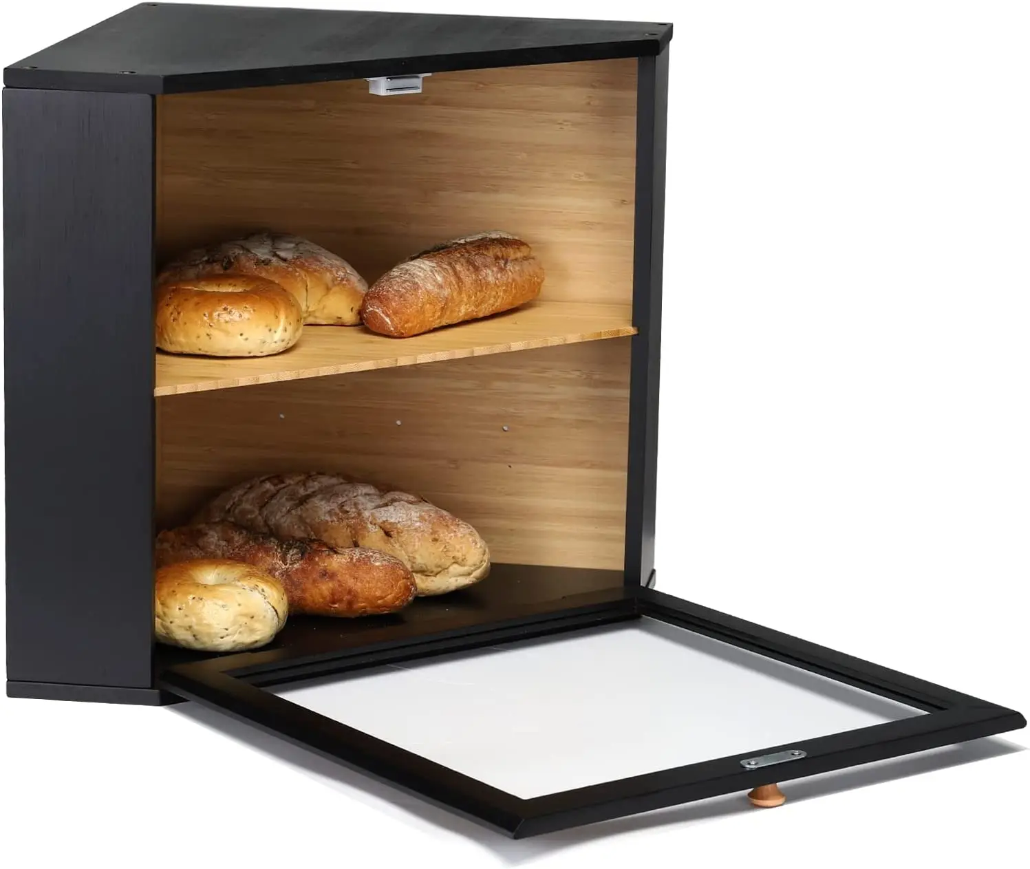 Double Layers Bamboo Corner Bread Box For Kitchen Counter,Wooden Large ...